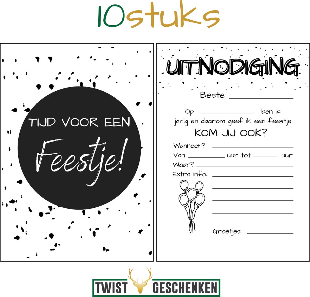 Uitnodigingen kinderfeestje - 10 stuks - uitnodigen feestje dots ...