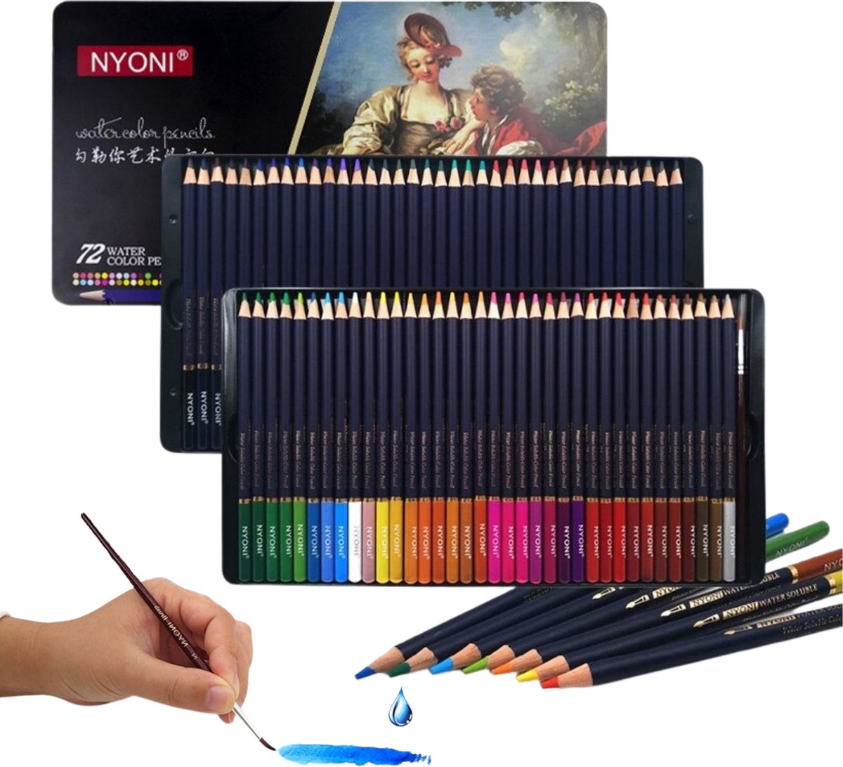 Aquarelpotloden 72 Kleuren Incl. Penseel - Waterverf - Kleurpotloden ...