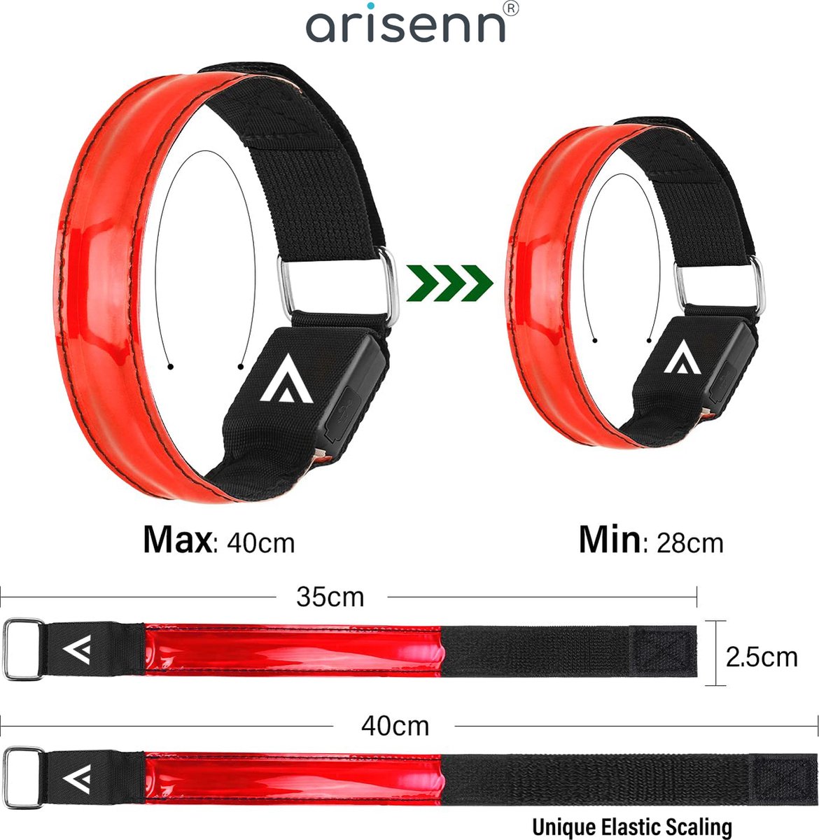 Arisenn® OPLAADBAAR LED LIGHTNING BAND ROOD|3 standen | Reflecterende ...