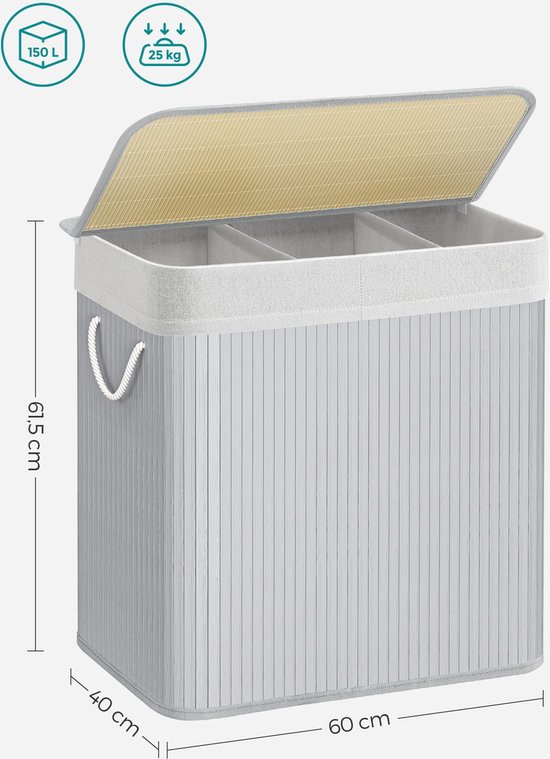 150L wasmand, wasbox met deksel, wassorteerder, van bamboe, met ...