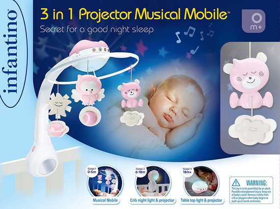 Infantino 3 in 1 Pink Musical Mobile - Transforms into Projector and ...