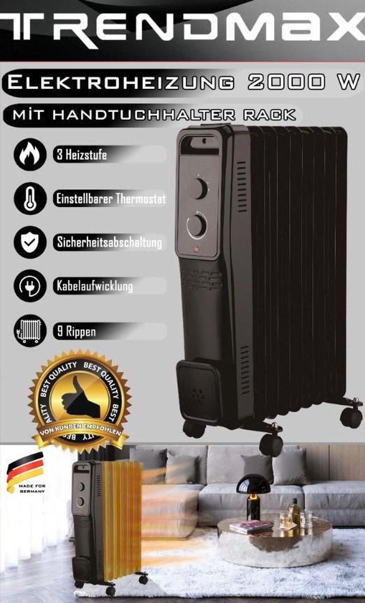 OlieKachel Elektrisch voor Binnen – Elektrische Verwarming - 2000 Watt ...