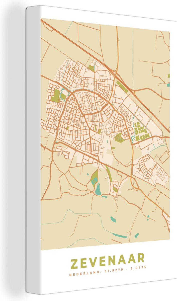 Canvas Schilderij Zevenaar - Stadskaart - Plattegrond - Kaart - 90x140 ...