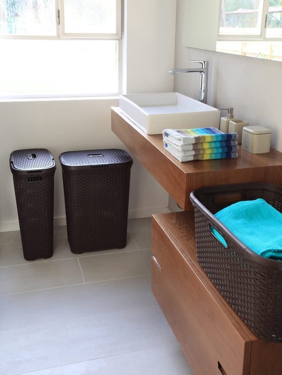 CURVER | Laundry Basket 45 L Rattan Design, Anthracite, 59 x 38 x 27 cm ...