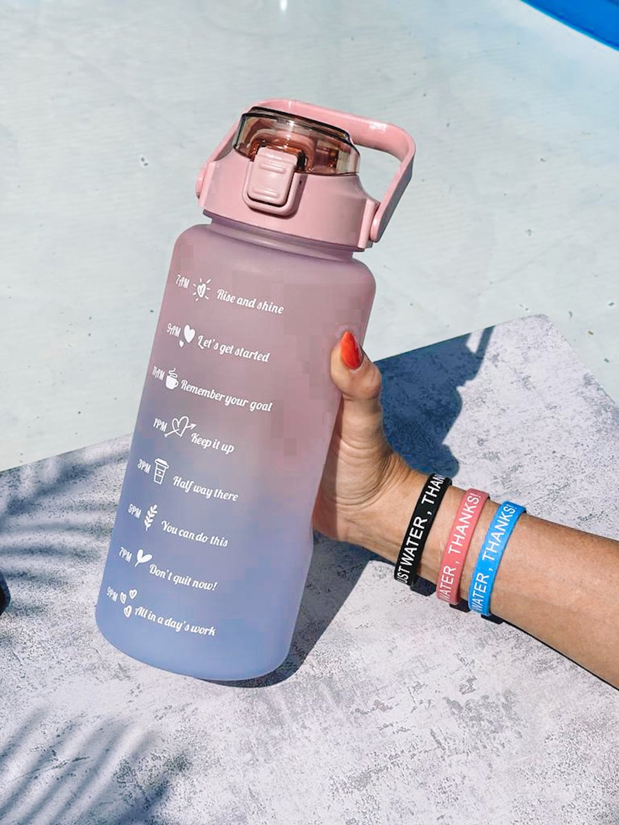 Waterfles 2 liter MET tas Roze Blauw - gratis armband Blauw ...