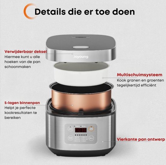 Rijstkoker | 4L | Multi Cooker | 6 Verschillende programma's Touch ...