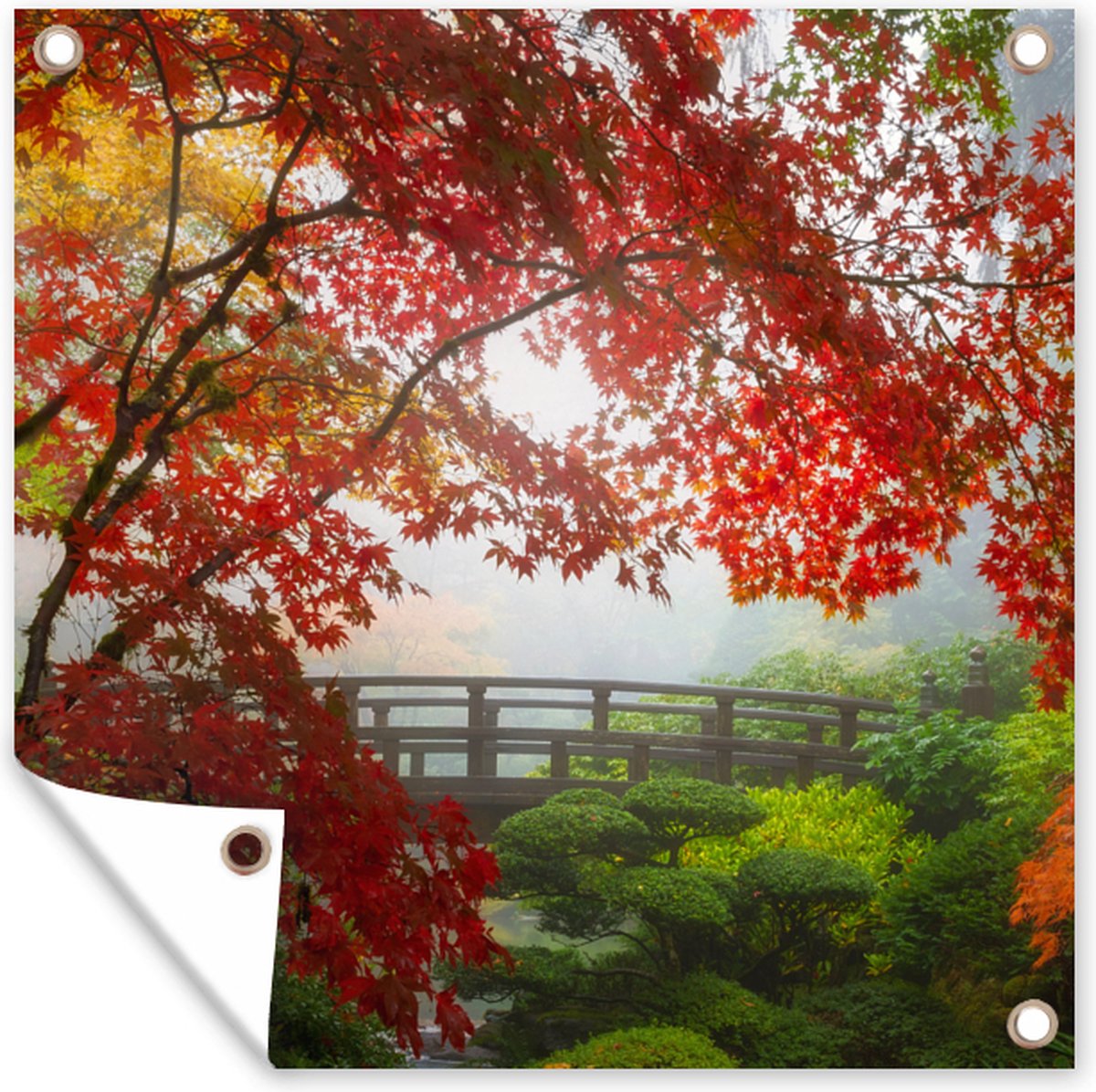 Tuinposters Japanse esdoorn - Bomen - Brug - Natuur - Japans - 50x50 cm ...