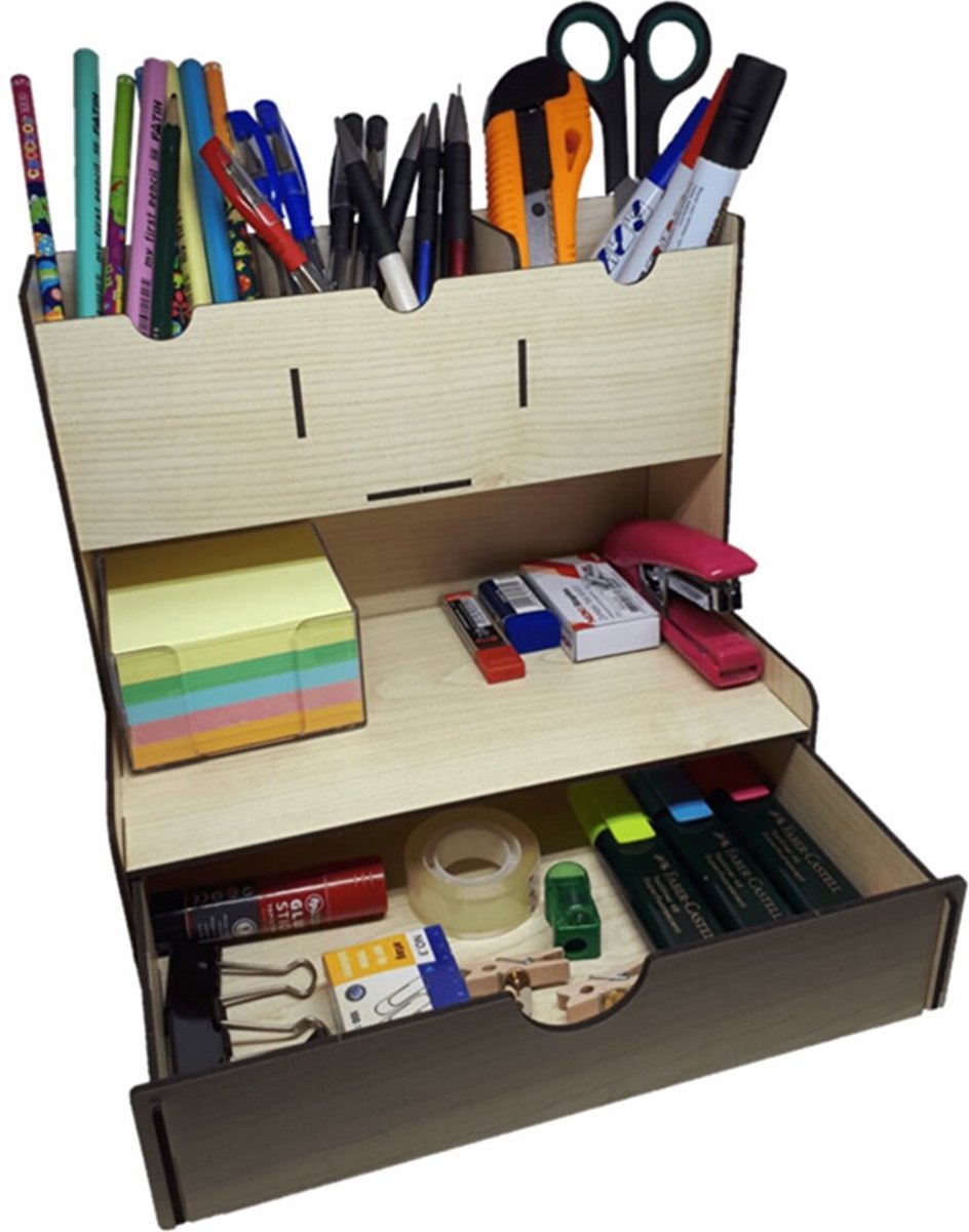 Cansares - Houten Desktop Pennenhouder - Paperclip Houder - Met lade ...