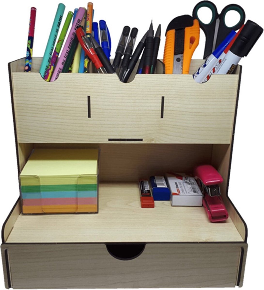 Cansares - Houten Desktop Pennenhouder - Paperclip Houder - Met lade ...