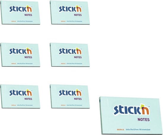 Stick'n sticky notes - 6-pack - 76x127mm, pastel blauw, 100 ...