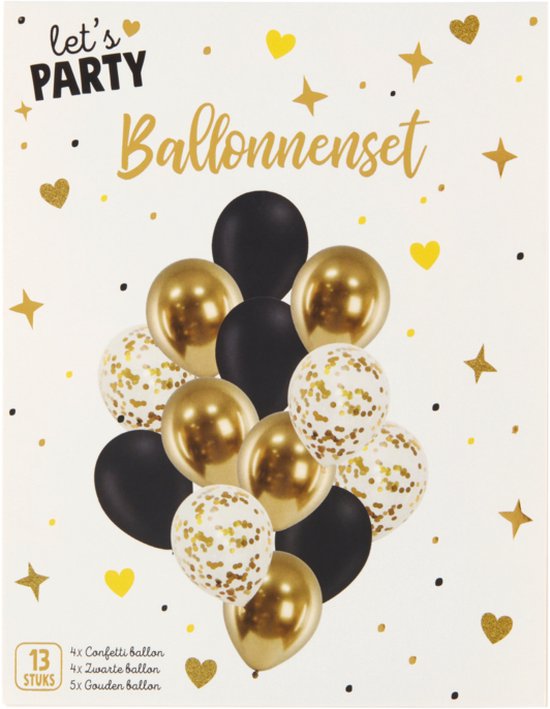 Ballonnenset 13 Stuks - Let's Party - zwart goud transparant met ...