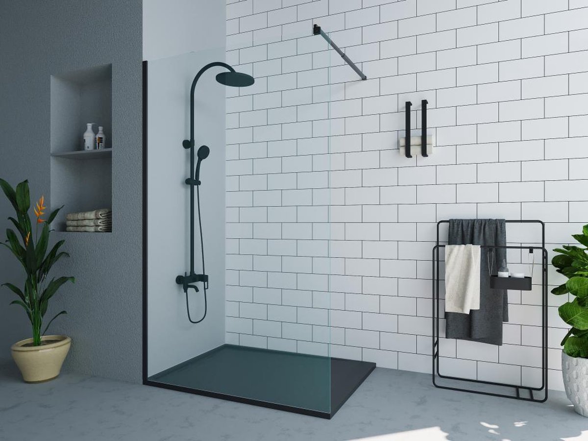 Wand voor inloopdouche industriële stijl - mat zwart - 120x200 cm ...