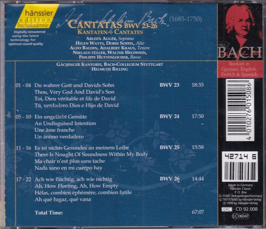Cantatas BWV 23-26 - Johann Sebastian Bach - Bach Ensemble o.l.v ...