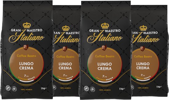Gran Maestro Italiano - Lungo Crema - Koffiebonen - Bonen voor Lungo - Arabica - 4 x 1kg | bol.com