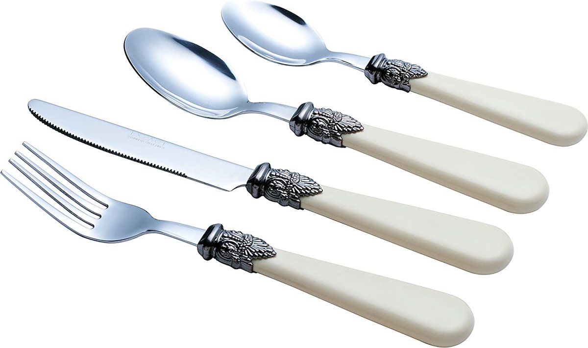 Exzact Bestek Set 16 stks Antieke Crème Handvatten/Bestek Roestvrij ...