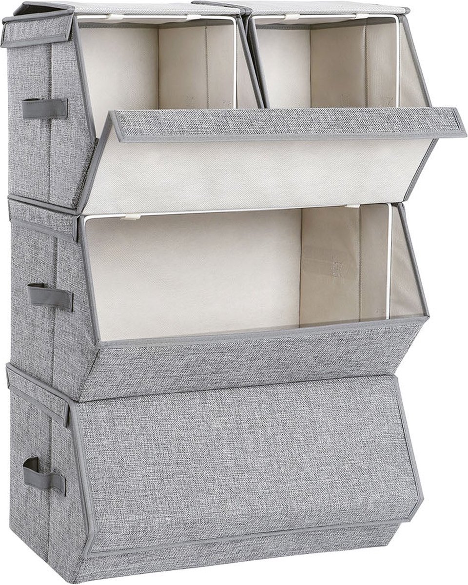 Opbergdozen - Stoffen dozen - Met deksels - 4 stuks - Stapelbaar | bol.com