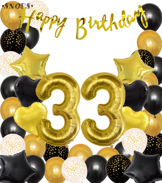 Snoes Ballonnen 33 Jaar Black Gold Dots Mega Ballon - Compleet ...