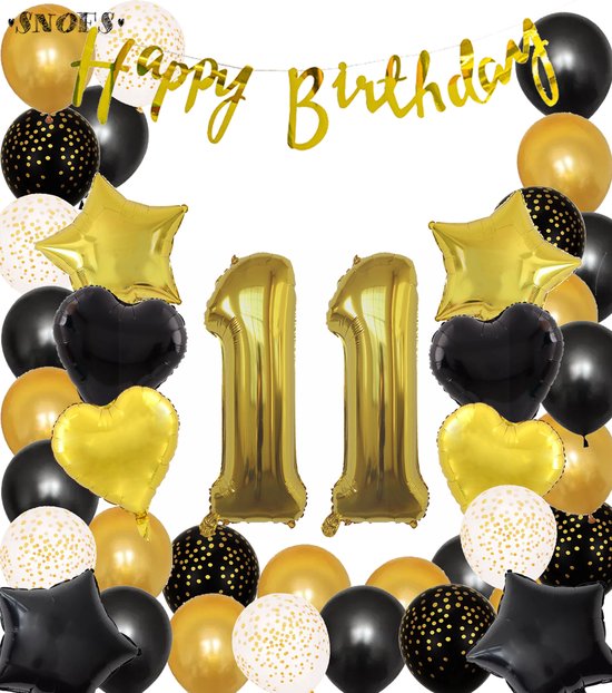 Snoes Ballonnen 11 Jaar Black Gold Dots Mega Ballon - Compleet ...