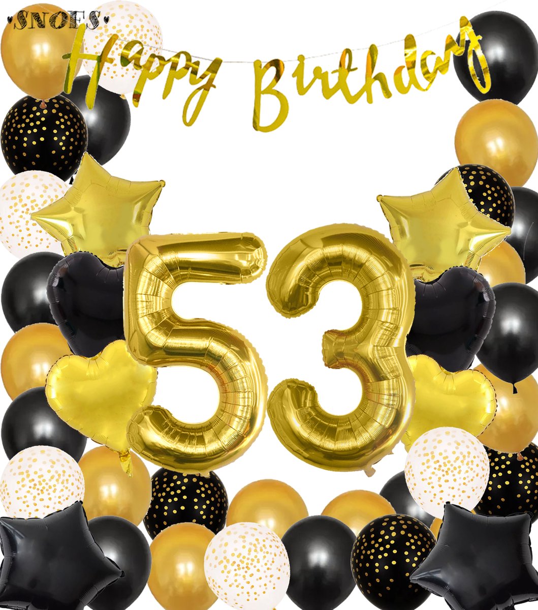 Snoes Ballonnen 53 Jaar Black Gold Dots Mega Ballon - Compleet ...