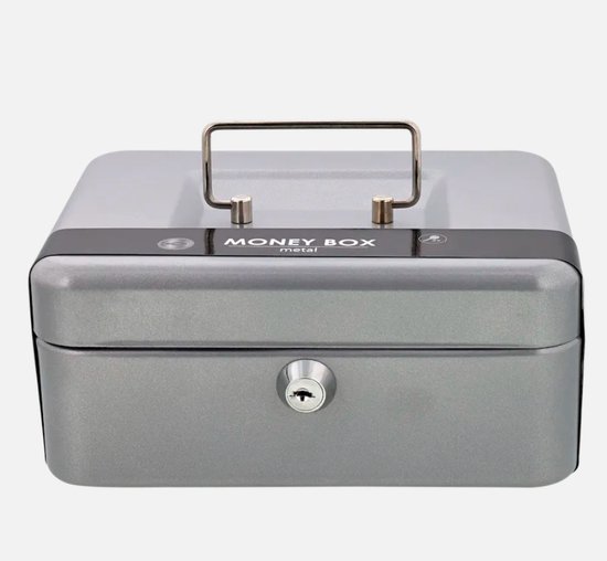 Geldkistje - Grijs - Met sleutel slot - 20 x 16 x 9 cm | bol