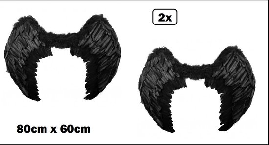 2x Black Devil vleugels zwart 80cm x 60cm - Duivel carnaval thema feest ...