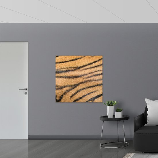 Hout - Close-up van Huid Bengaalse Tijger - 100x100 cm - 9 mm dik ...