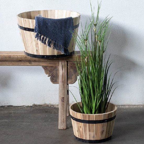 Bloempot Rond - Hout - Naturel - Ø46 - Acacia Vat Rond - Het Mandenhuys ...