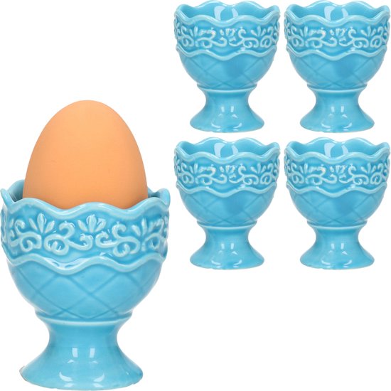 Excellent Houseware Eierdop - 8x - porselein - pastel blauw - 5,5 x 6,5 ...