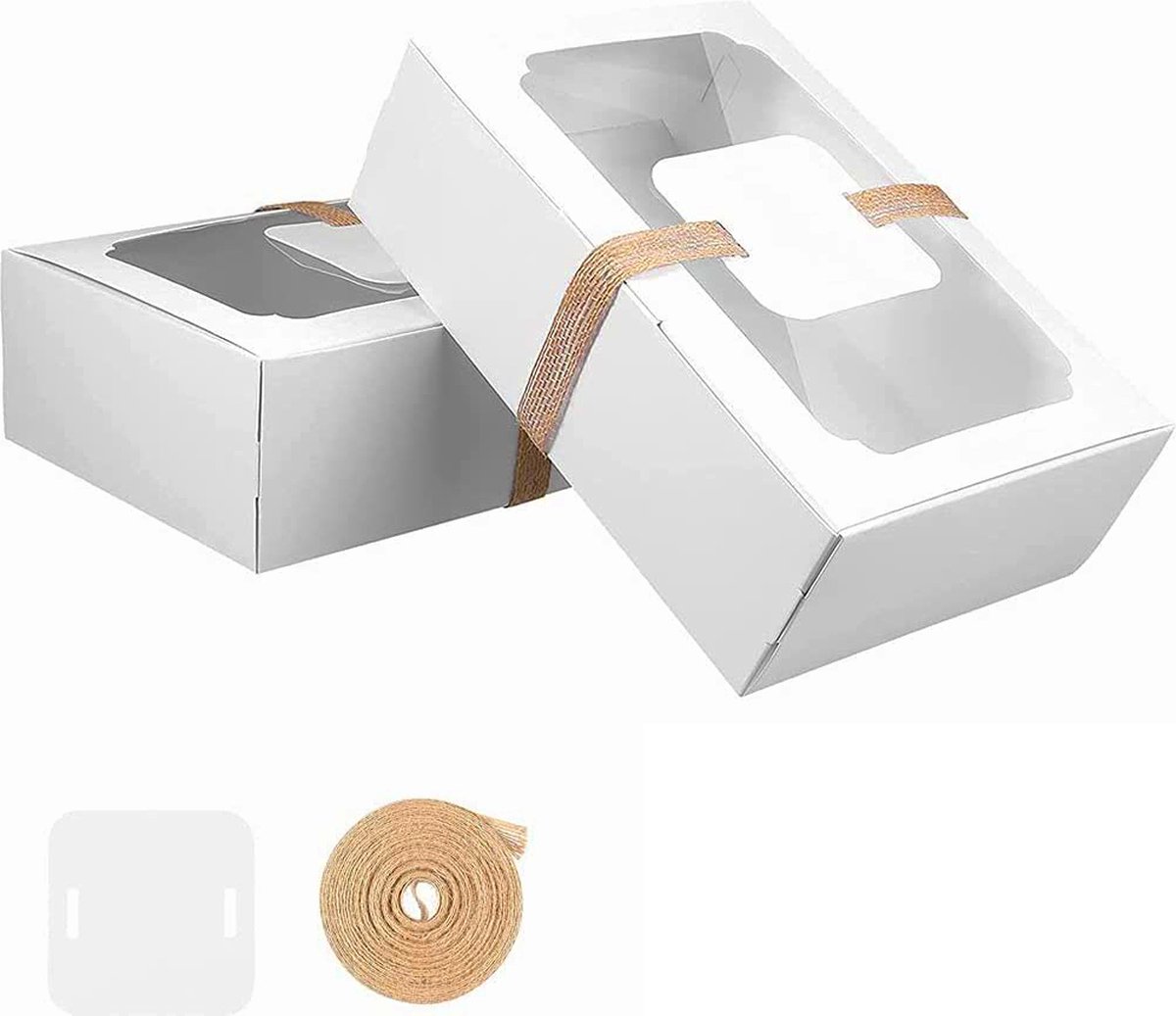 12 Stuks - Gebak Doosjes Met Raampje - Met Labels En Jute Lint ...