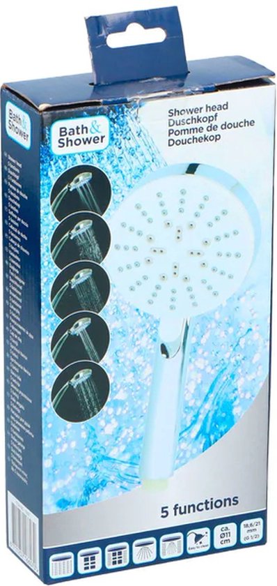 Douchekop - 5 Standen - Handdouche - Regendouche - Rainshower - Waterbesparend | bol.com