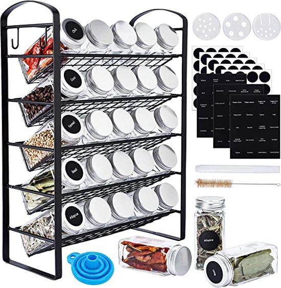 Spice rack with spice jars, standing spice rack with 25 spice jars, 30 ...