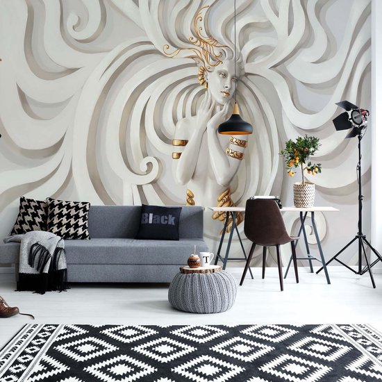 Fotobehang - Vlies Behang - Vrouw op een wit relief - Kunst - 152,5 x ...