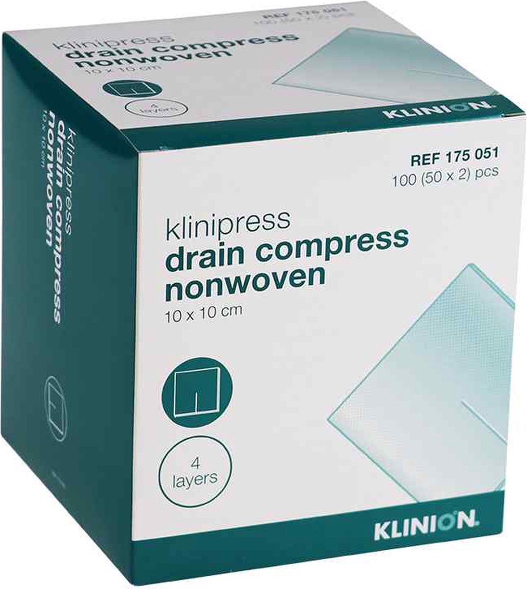 Klinion drainkompres splitkompres NW steriel 4-laags 10x10cm Klinion | bol