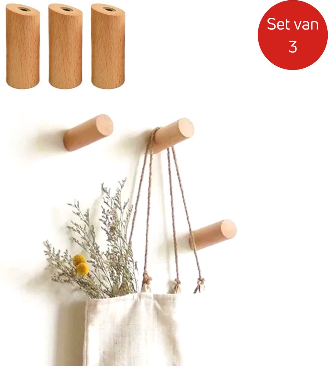 Janse Wandhaken - Set van 3 stuks - 8x3cm - Lichtbruin - Kapstokhaak ...