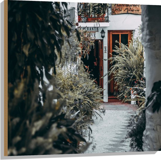 WallClassics - Hout - Begroeiing bij Patio van Woning - 80x80 cm - 9 mm ...