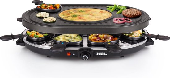 Gourmetstel - Raclette - Grillplaat - 8 Personen - 750W - Zwart | bol