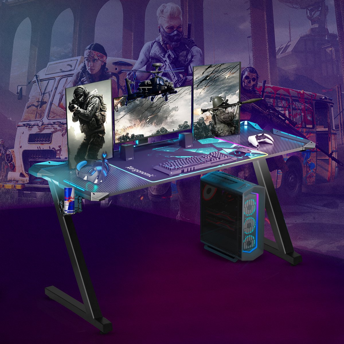 Xergonomic Aurora Gaming Desk – Ergonomisch game bureau met LED ...