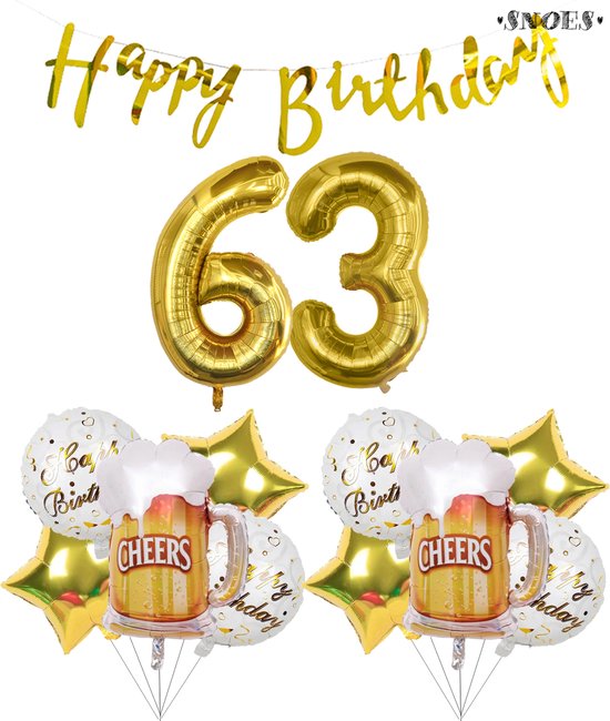 63 Jaar Verjaardag Cijfer ballon Mannen Bier - Feestpakket Snoes ...