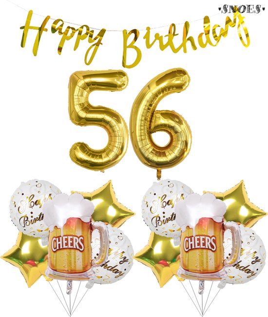 56 Jaar Verjaardag Cijfer ballon Mannen Bier - Feestpakket Snoes ...