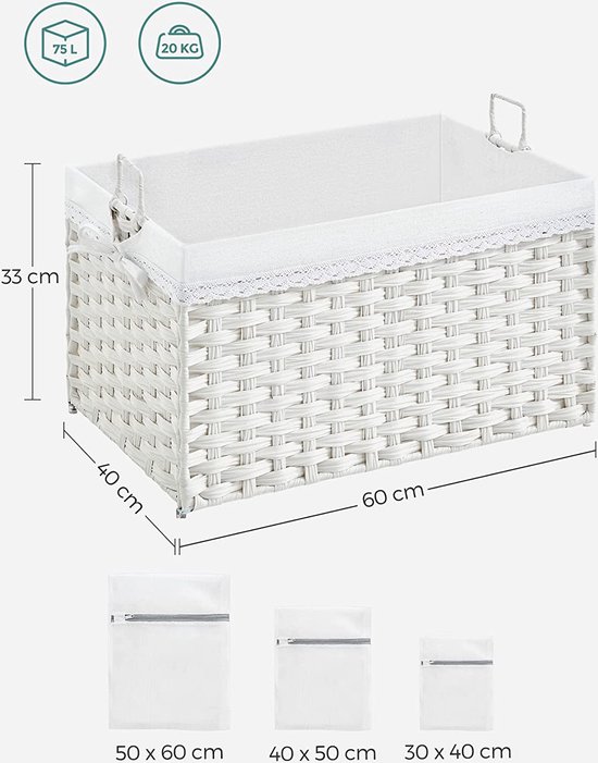 MIRA Home - Wasmand - Wasmanden - Wit - Riet - 75L | bol