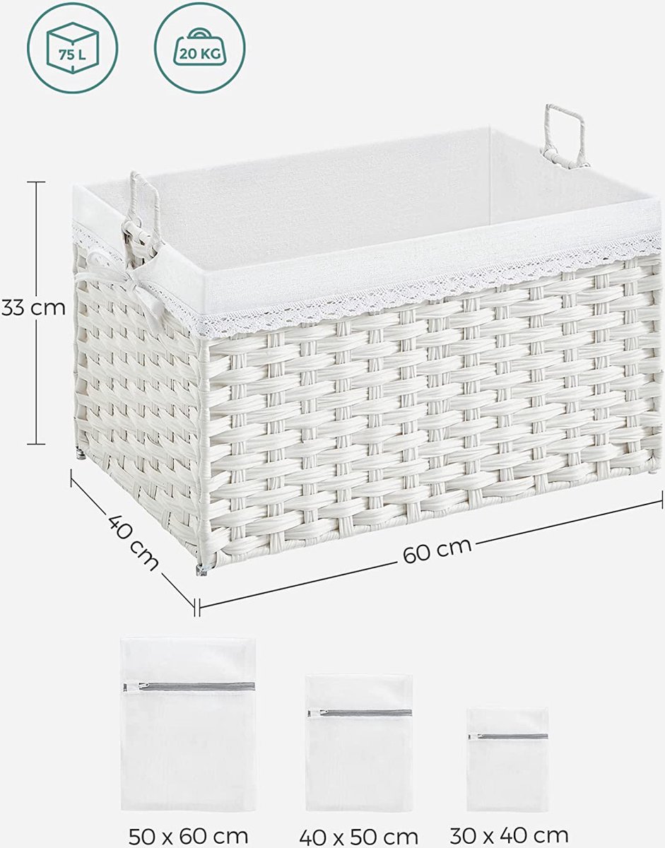 MIRA Home - Wasmand - Wasmanden - Wit - Riet - 75L | bol.com