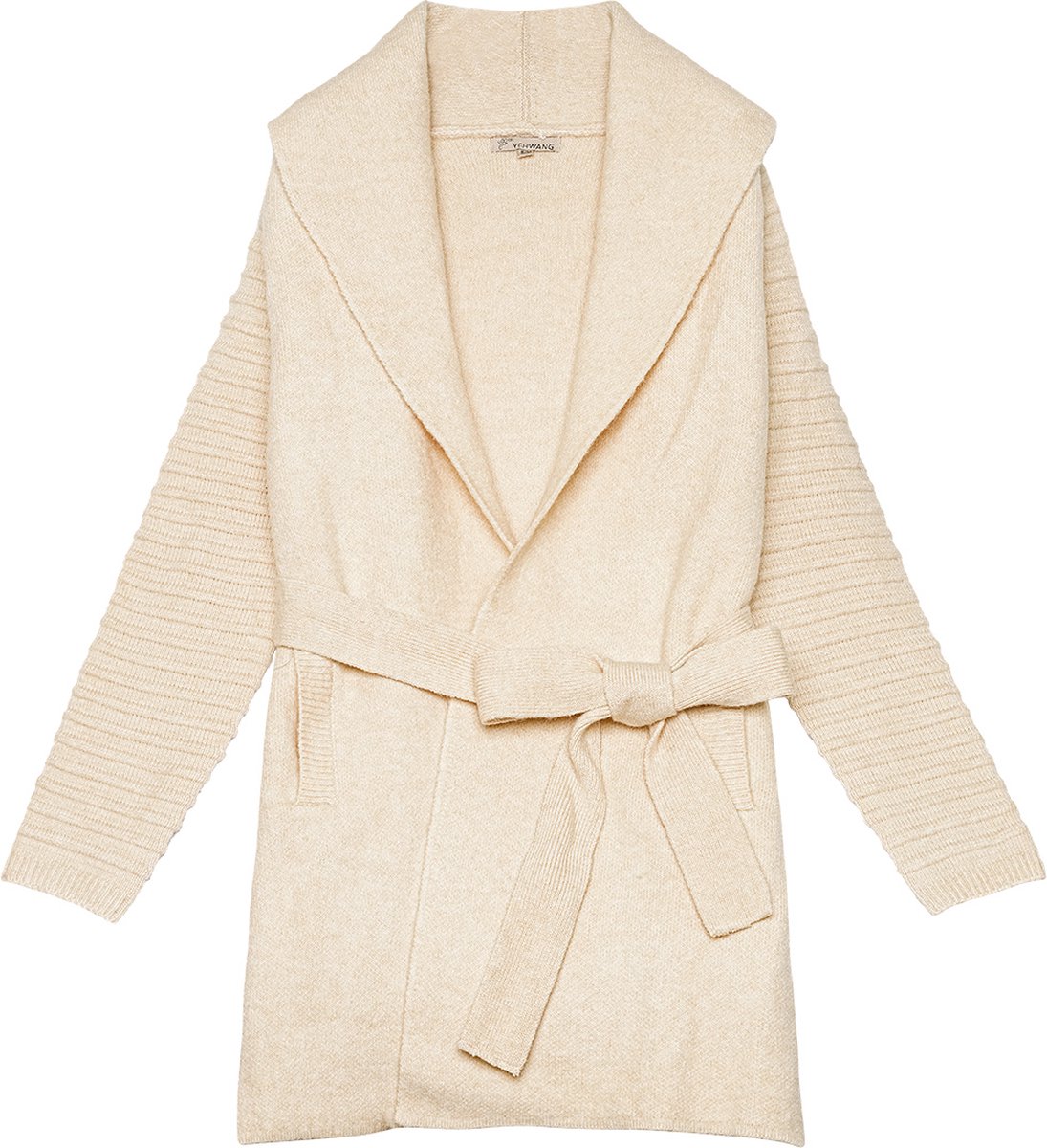 Beige Lang Vest - Maat SM - Dikke Dames Vesten met Ceintuur - Beige ...