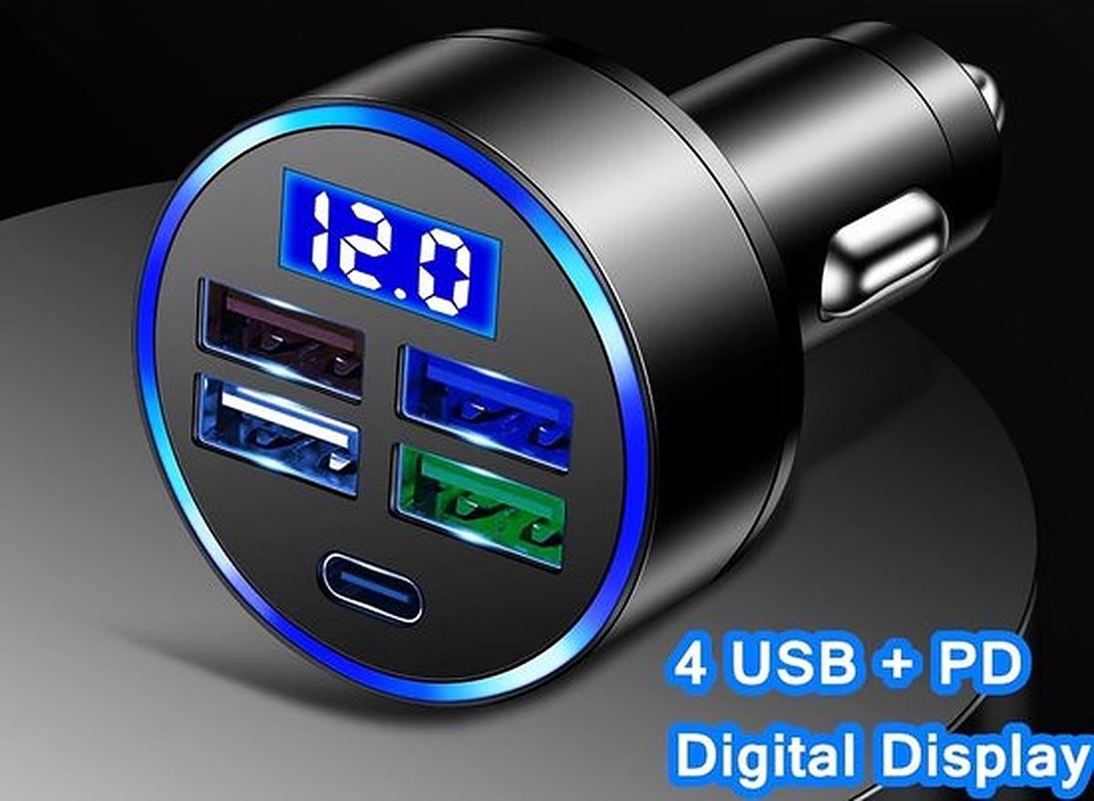Procar® - Autolader - 3.1A - 20W - 4 USB Poorten - 1 USB Type C Poort ...