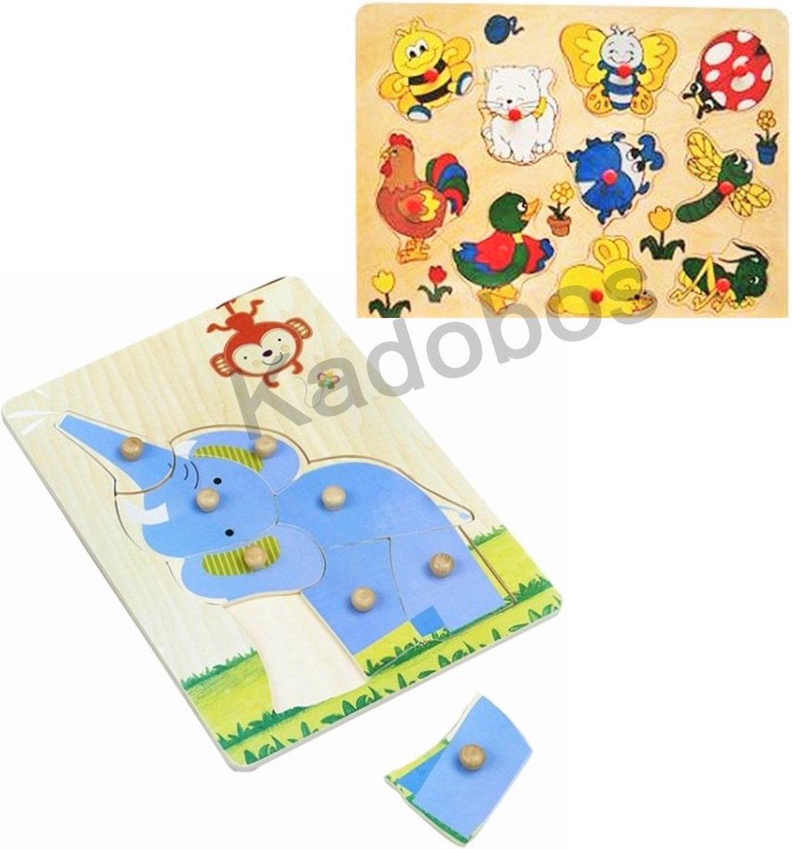 2x houten noppen puzzel - peuter puzzels - dieren | bol.com