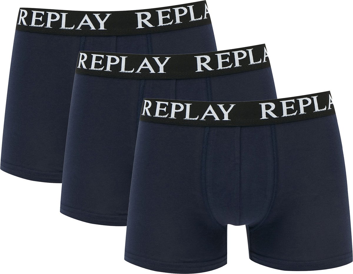 Replay - Boxer Basic Cuff Logo 3 Pack - Bleu Boxers - taille S | bol