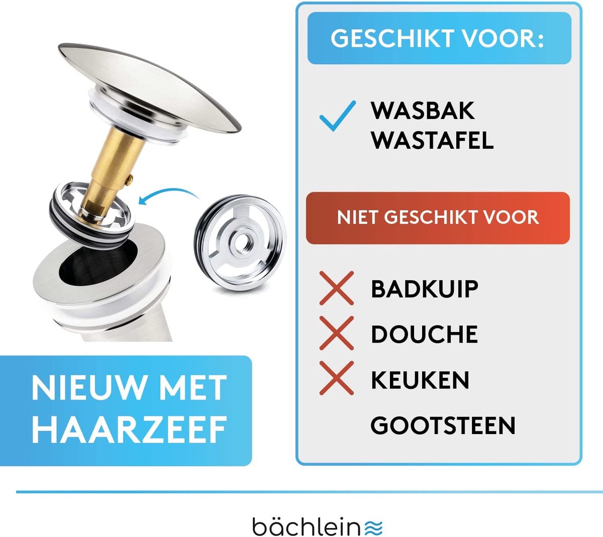 Bächlein universele afvoerset met overloop voor wastafel en waskom ...