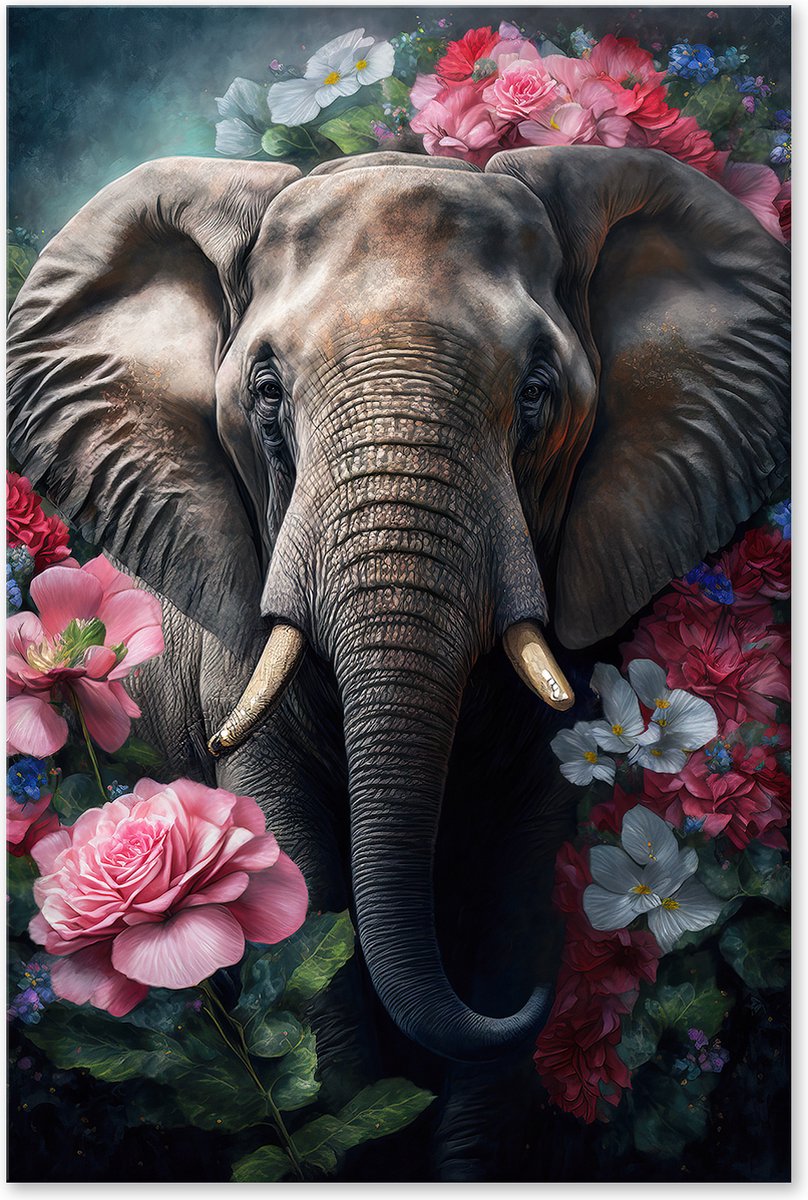 Graphic Message - Schilderij op Canvas - Olifant met Bloemen | bol.com