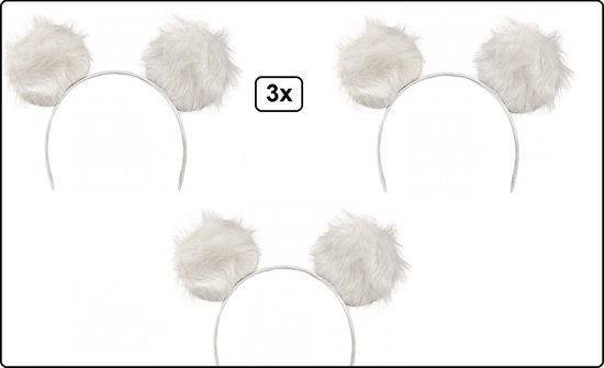 3x Diadeem grote pluche oren wit - Carnaval Hoofddeksel thema feest fun ...
