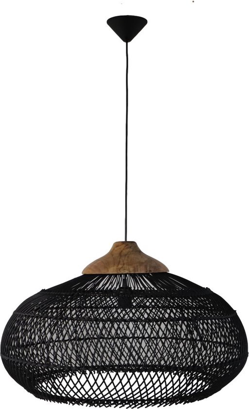 HSM Collection - Hanglamp Rotan - Zwart/Naturel - Rotan/teak | bol.com