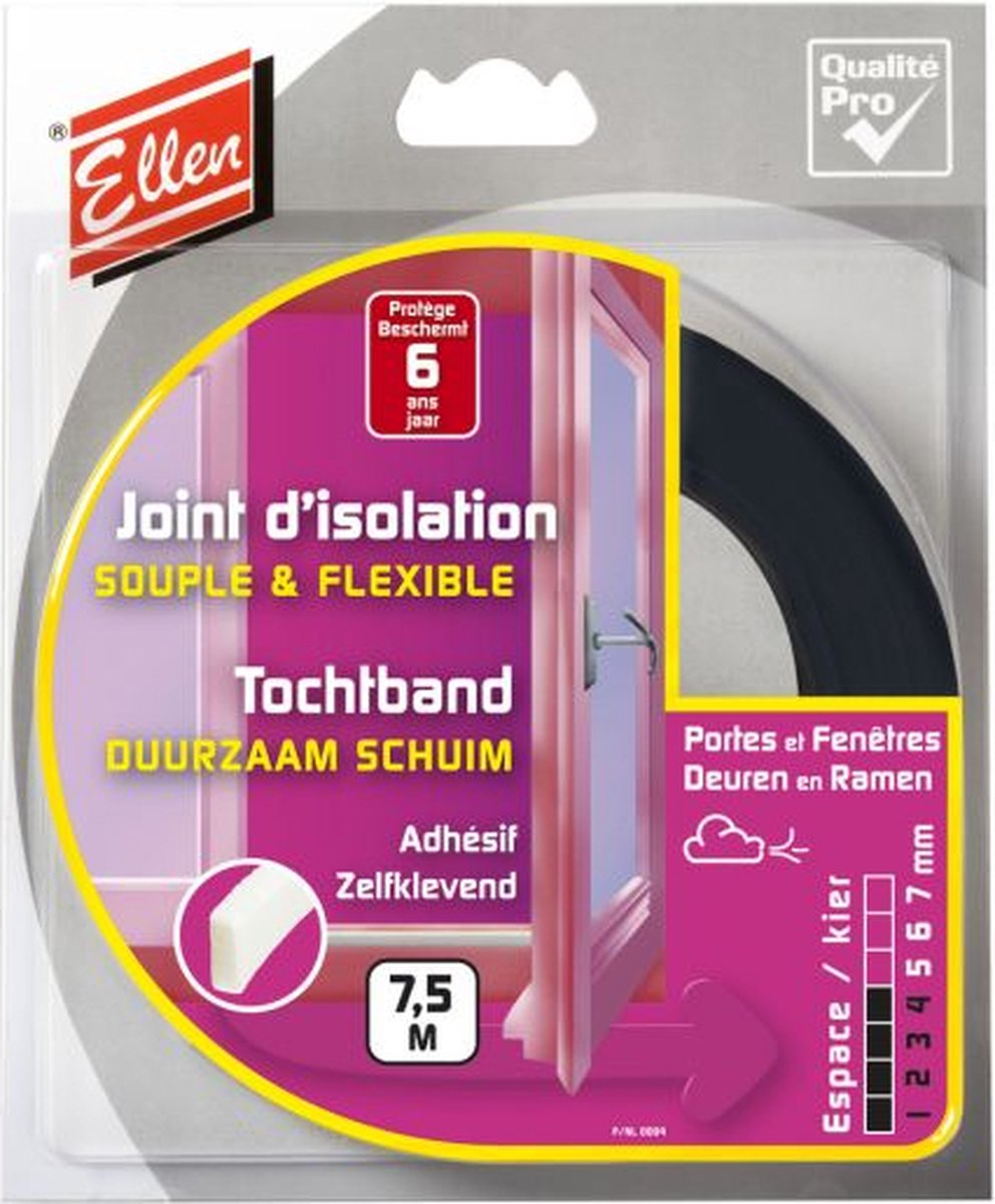 ELLEN tochtband - 9 mm breed - lengte 7.5 meter - voor kieren van 2 tot ...